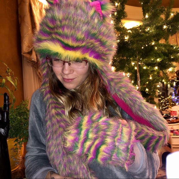 Accessories | Fuzzy Rainbow Paw Hat | Poshmark